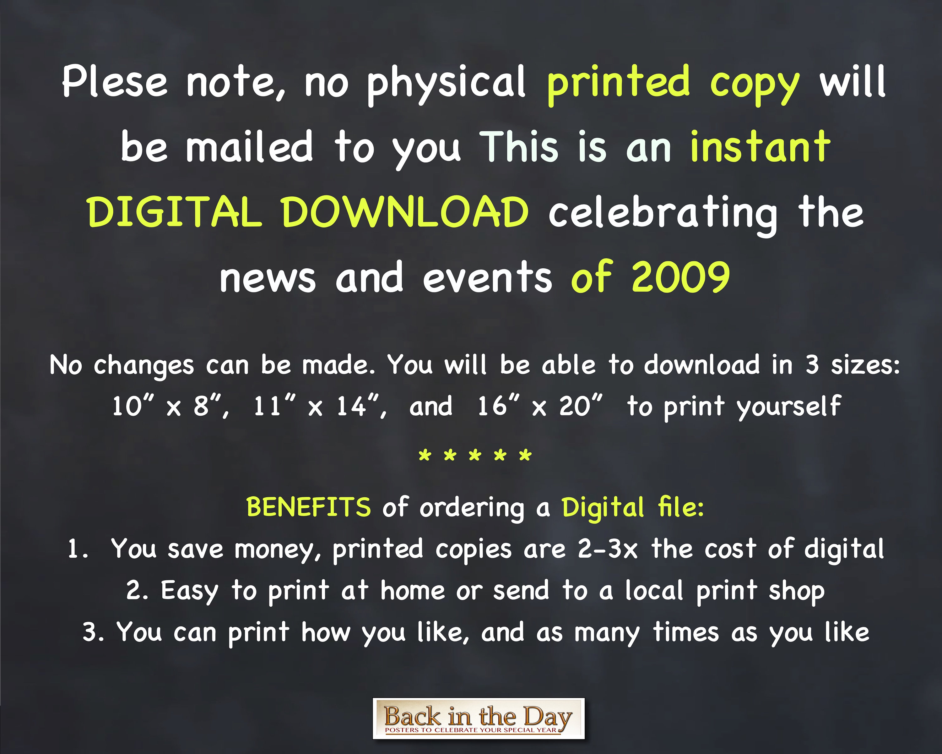 The Year You Were Born 2009, Celebration Chalkboard Style Poster, Back ...