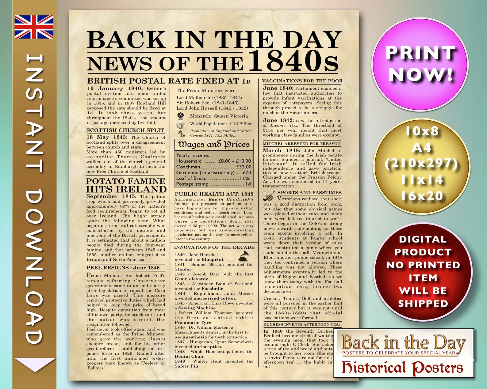 Victorian Style Newspaper Historical News 1840s in Britain - Etsy