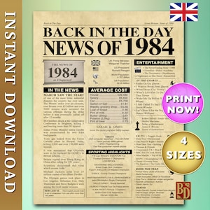 1984, Celebration News Poster, Back in the Day 1984. UK Version - Etsy