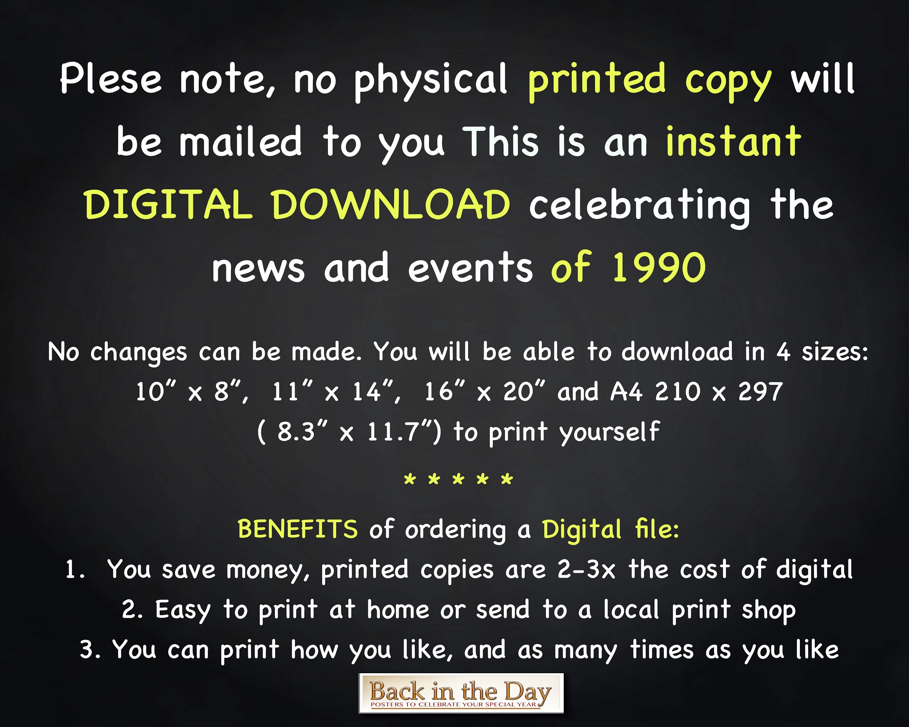 The Year You Were Born, Back in 1990 Poster, Celebration Chalkboard ...