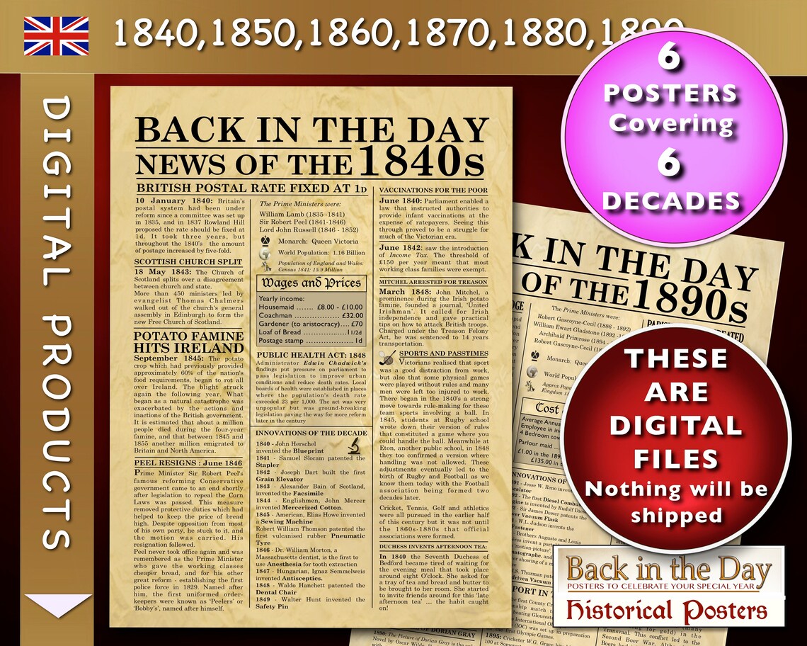 Victorian Newspaper Style Historical Posters 1840s-1890s - Etsy UK