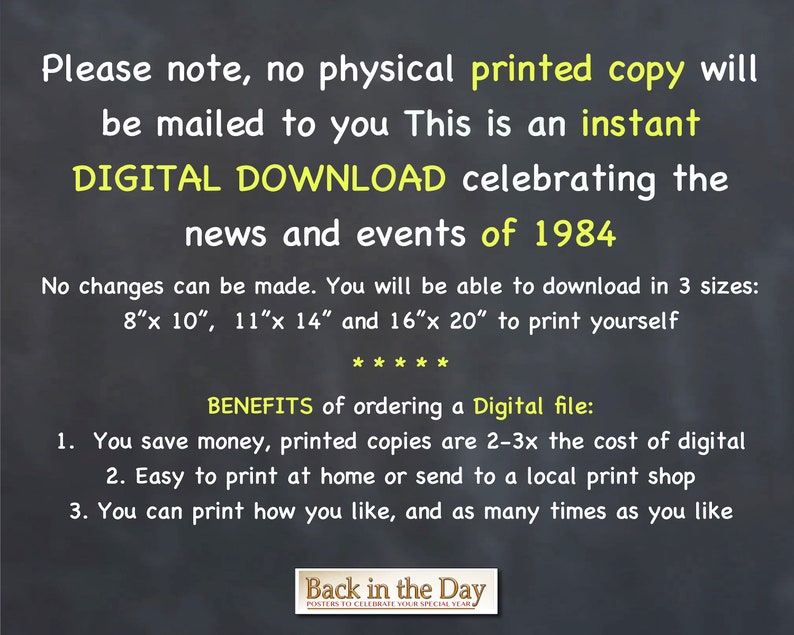 1984, Celebration News Poster, Back in the Day 1984. US Version - Etsy