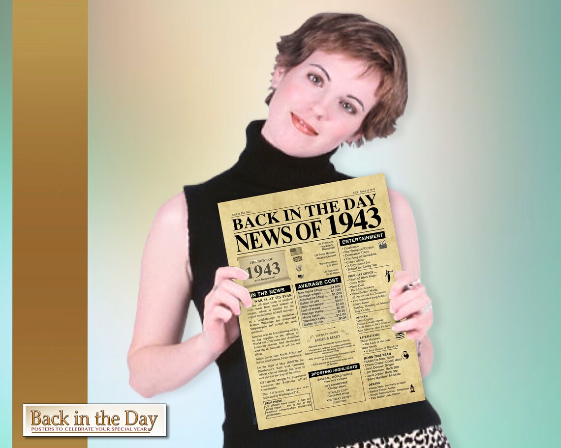 The Year You Were Born 1943, Celebration News Poster, Back in the Day ...