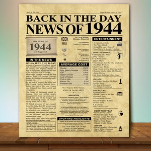 1944, Celebration News Poster, Back in the Day 1944. UK Version - Etsy