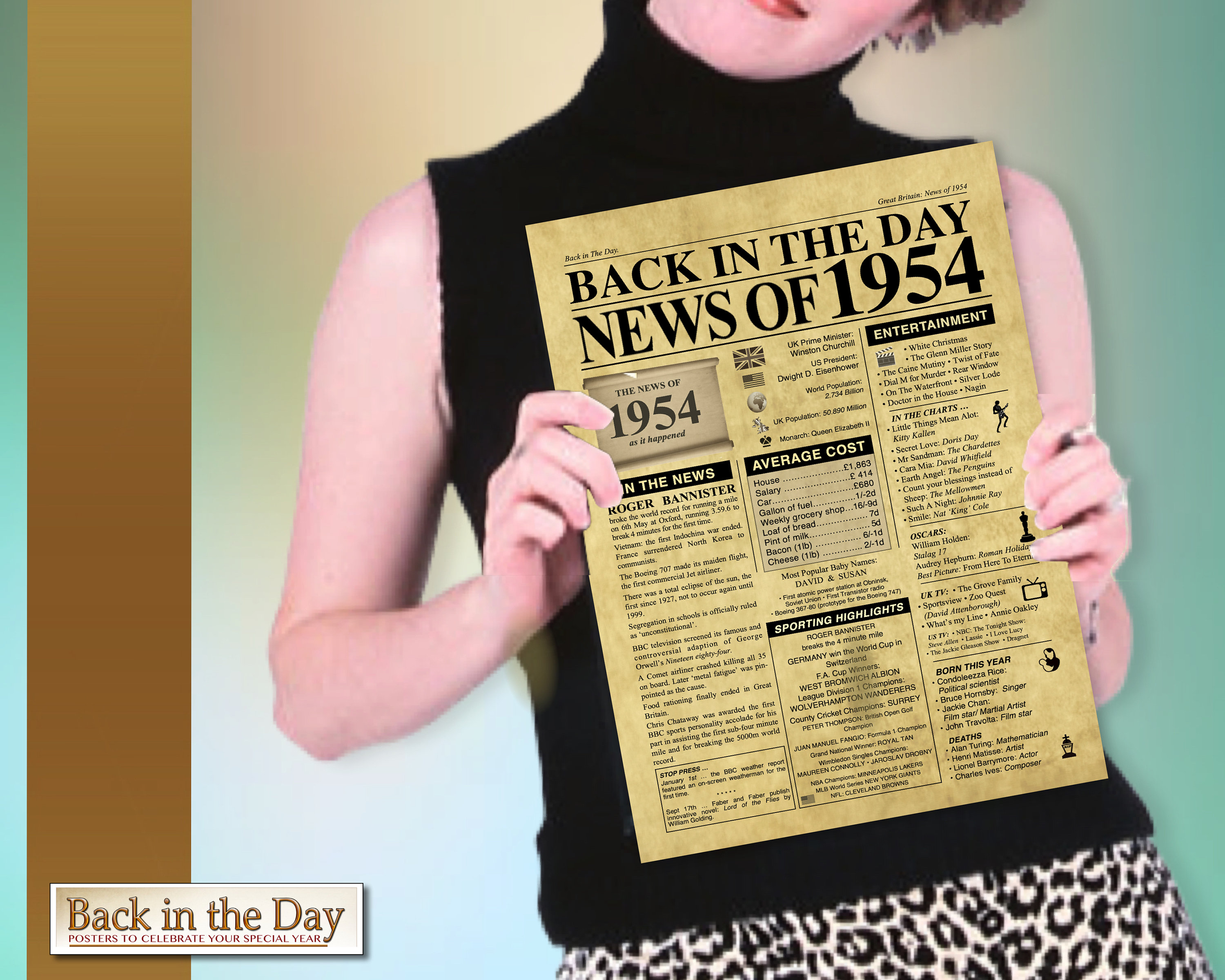 1954, Celebration News Poster, Back in the Day 1954. UK Version - Etsy