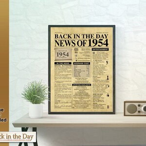 1954, Celebration News Poster, Back in the Day 1954. UK Version - Etsy