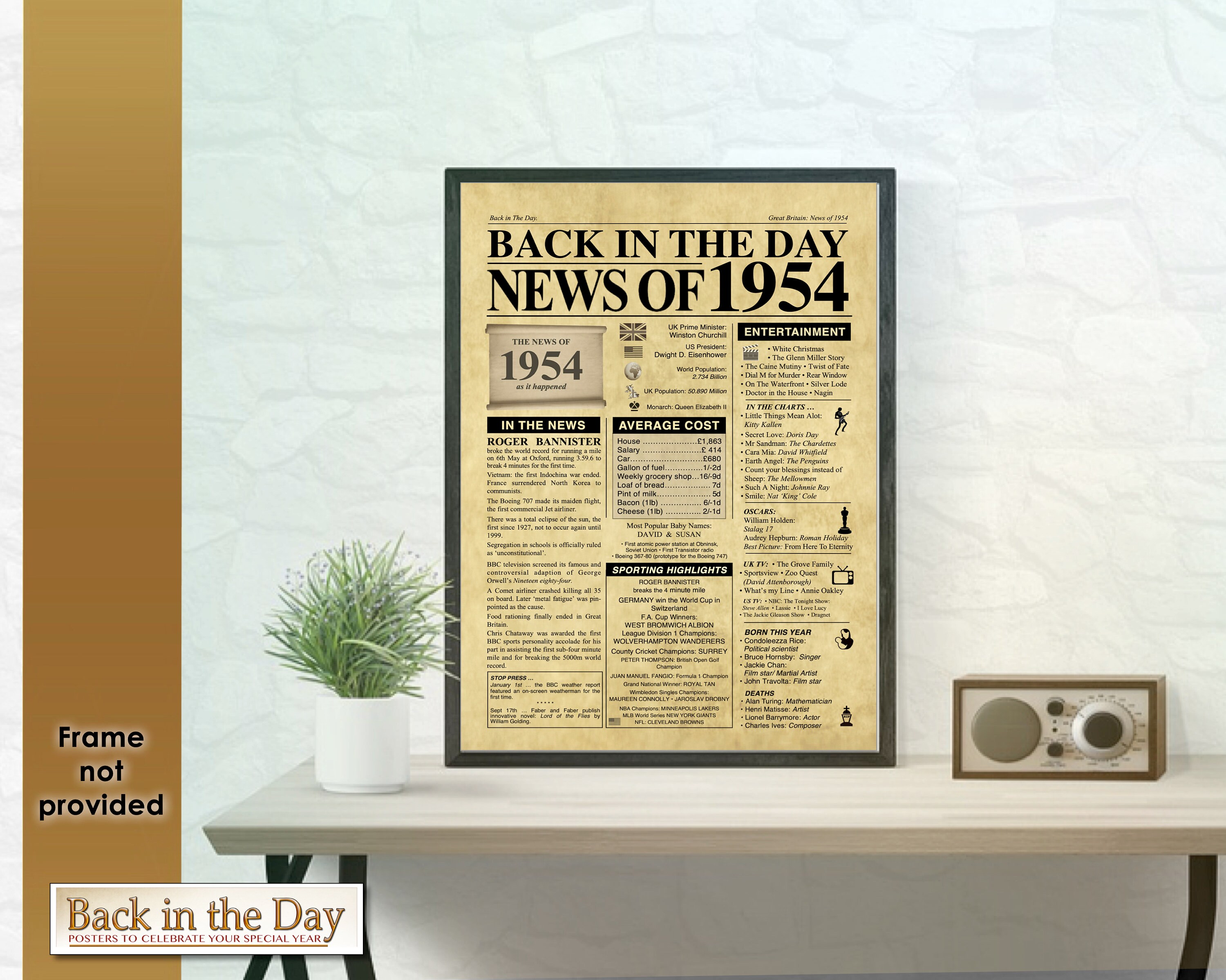 1954, Celebration News Poster, Back in the Day 1954. UK Version - Etsy