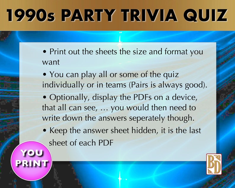 2000's Printable, Trivia Quiz Game Bundle, Instant Download, Party Gift ...