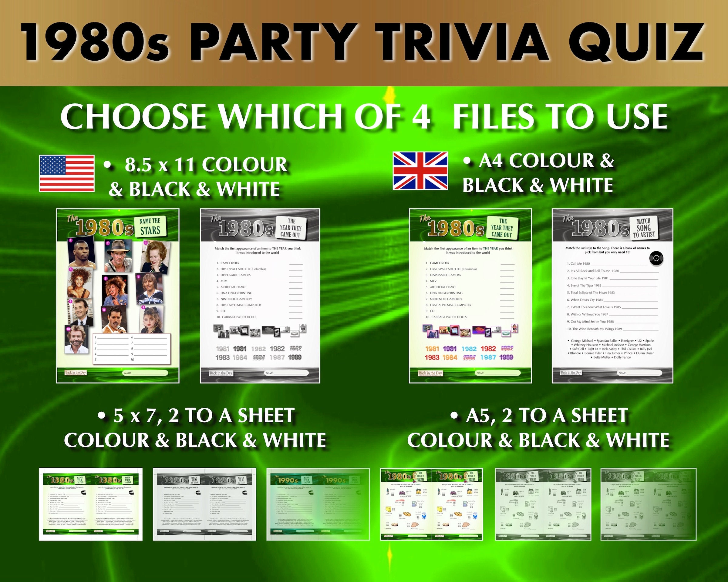1980's Printable, Trivia Quiz Game Bundle, Instant Download, Party Gift ...