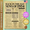 Back in 1954 Poster. the Year You Were Born Celebration News Poster ...