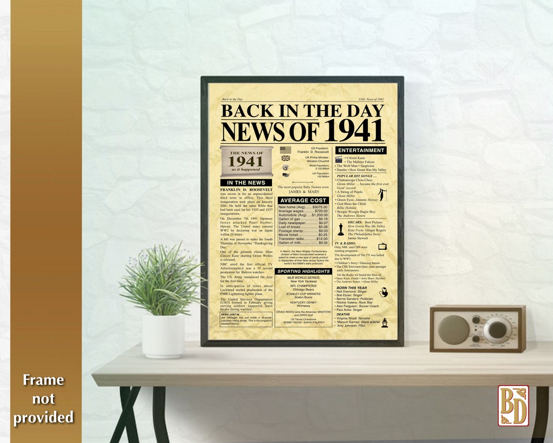 The Year You Were Born 1941, Celebration News Poster, Back in the Day ...