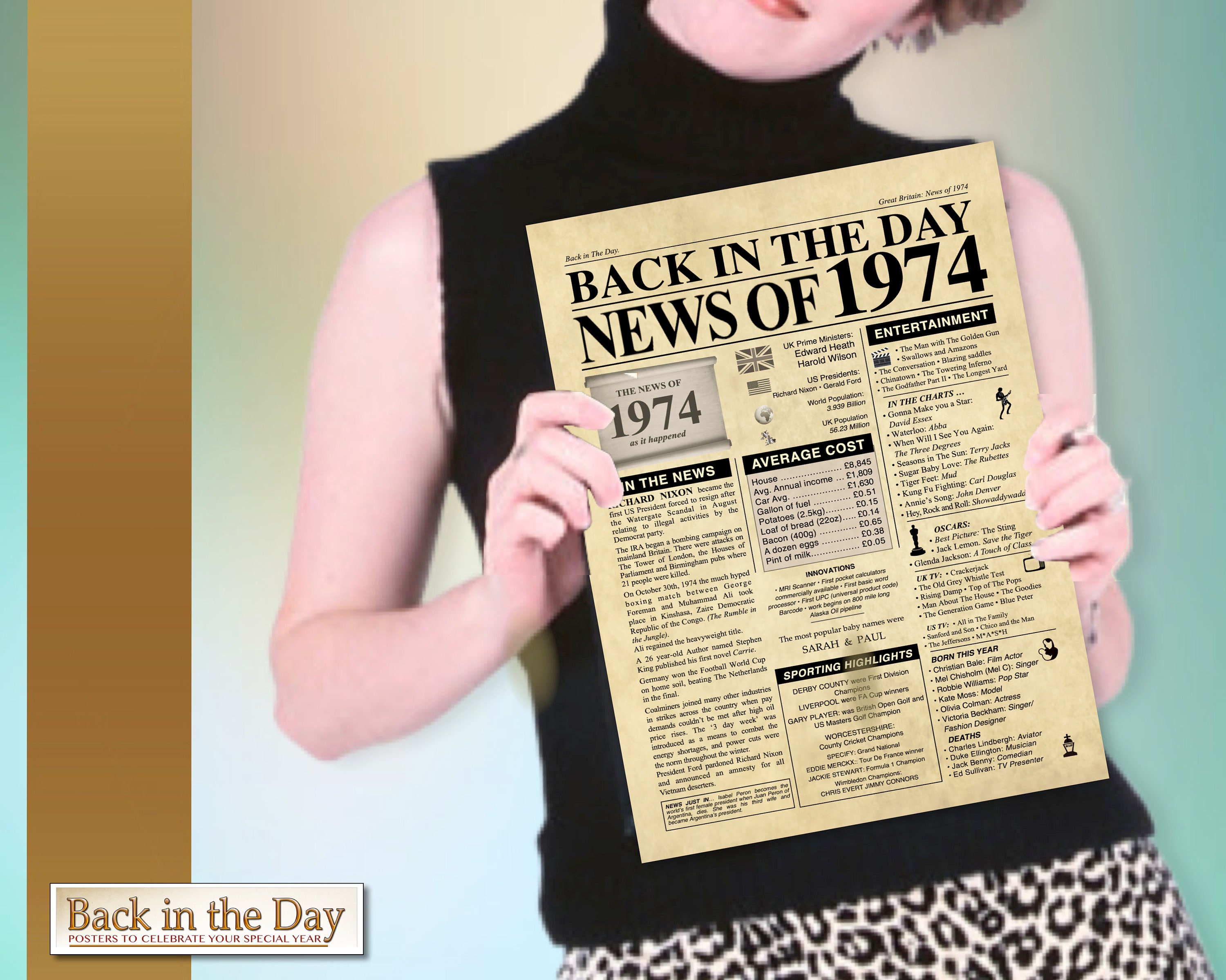 1974, Celebration News Poster, Back in the Day 1974. UK Version - Etsy