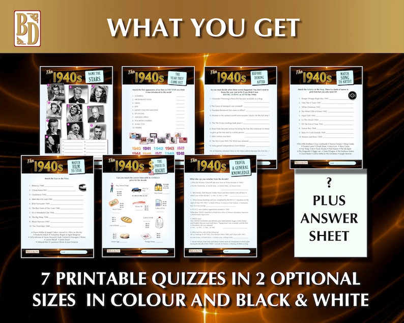 1940's Printable, Trivia Quiz Game Bundle, Instant Download, Party Gift ...