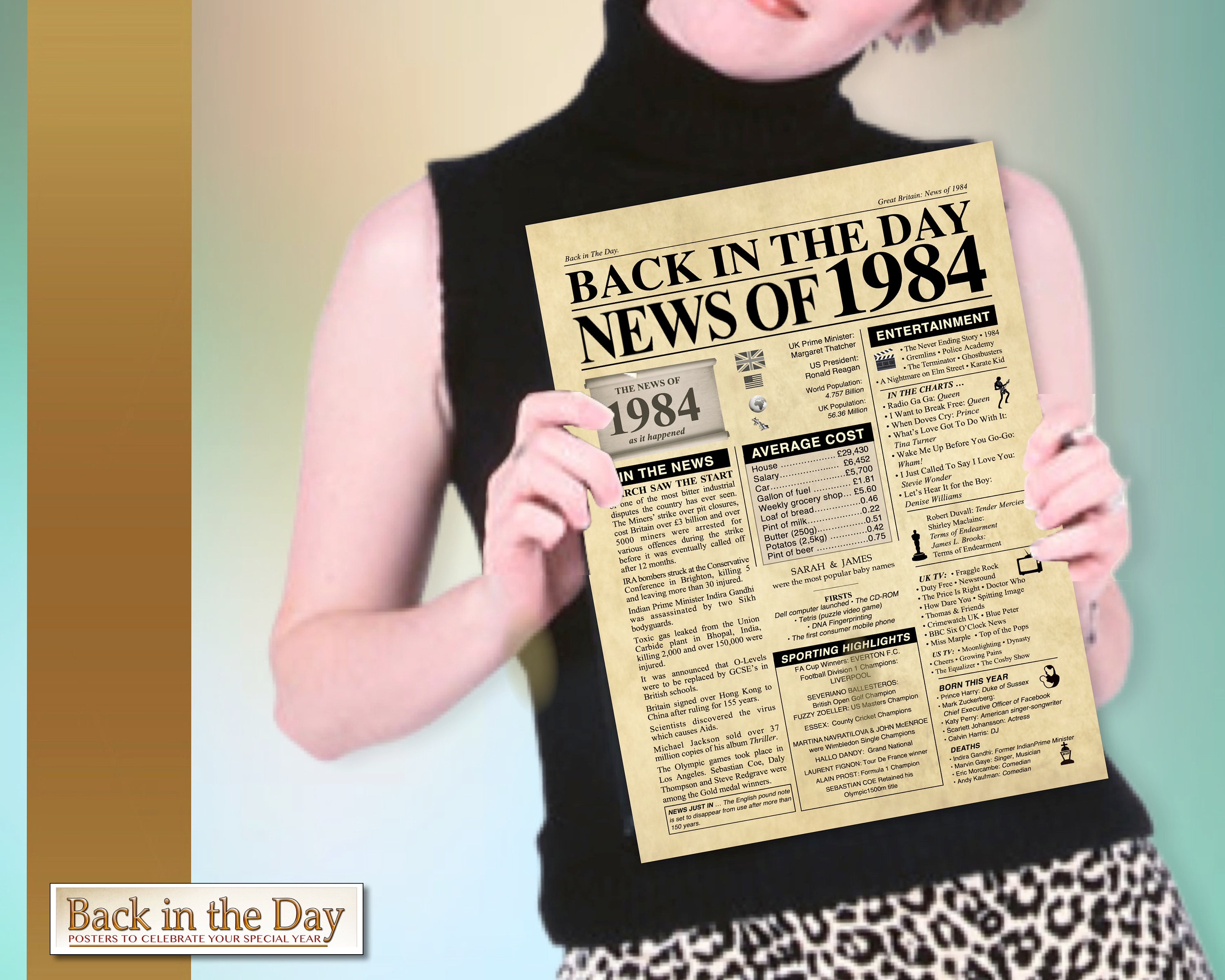1984, Celebration News Poster, Back in the Day 1984. UK Version - Etsy