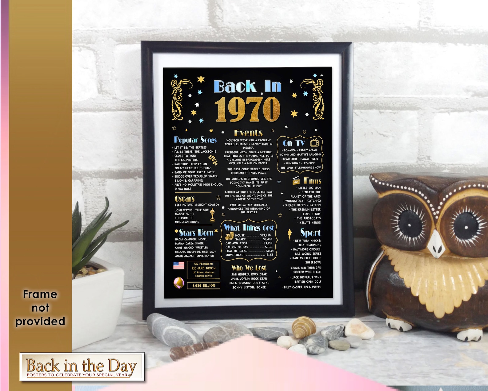 The Year You Were Born 1970, Celebration Chalkboard Style Poster, Back ...