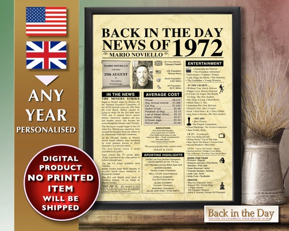 The Day You Were Born Any Yearpersonalised Newspaper Style - Etsy