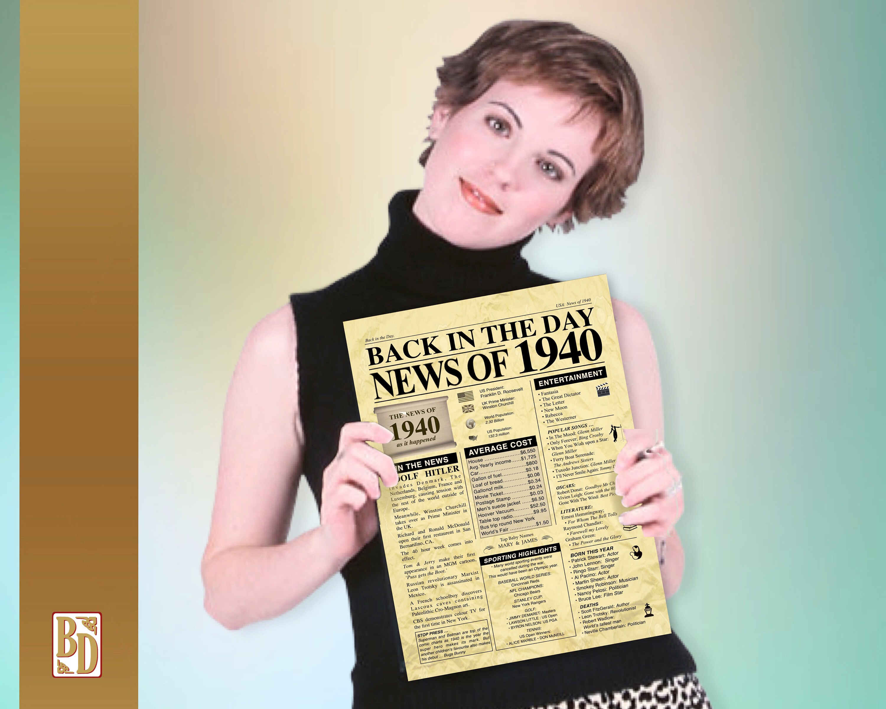 The Year You Were Born 1940, Celebration News Poster, Back in the Day ...