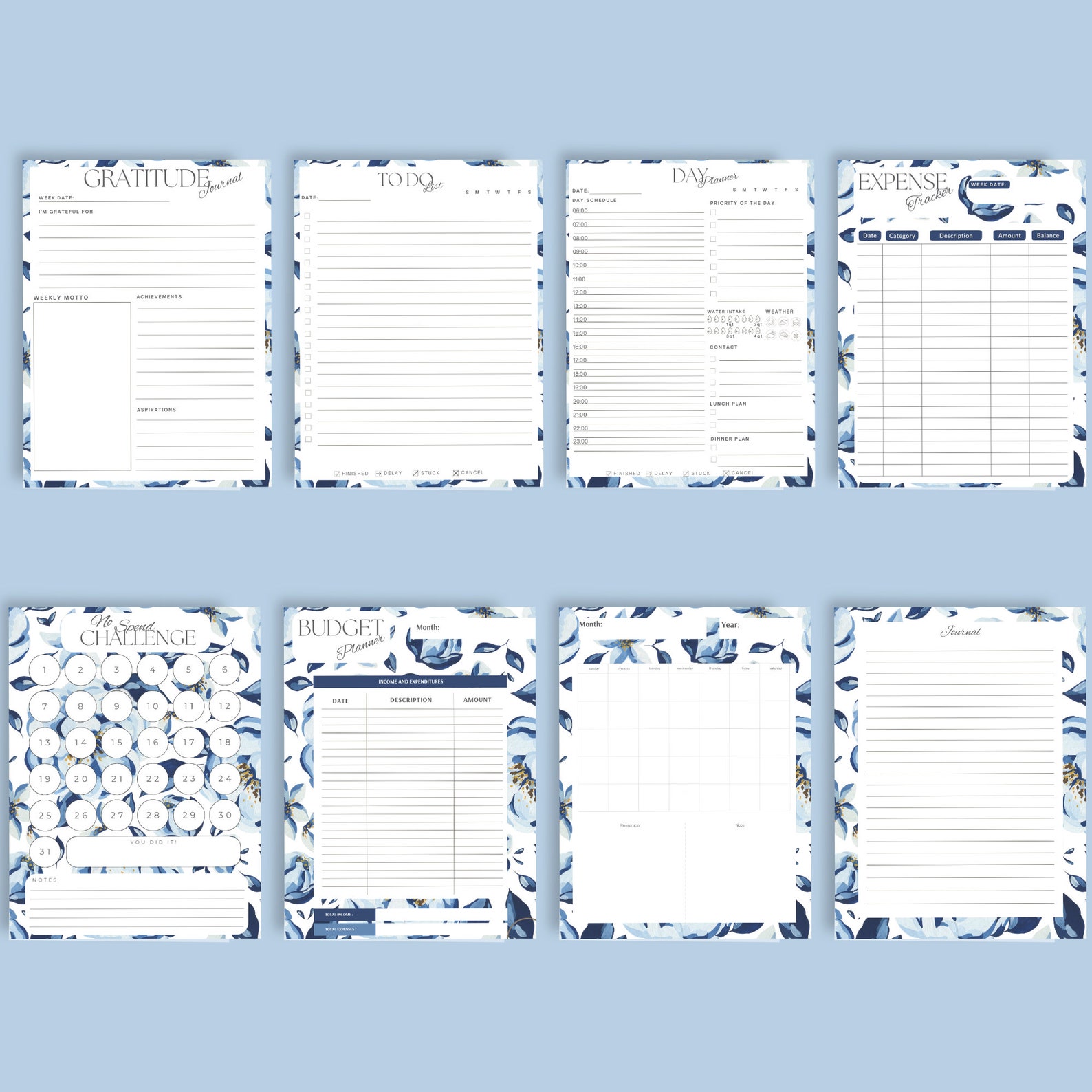 The Blue Rose Planner| Printable Planner | Personal Planner Bundle ...