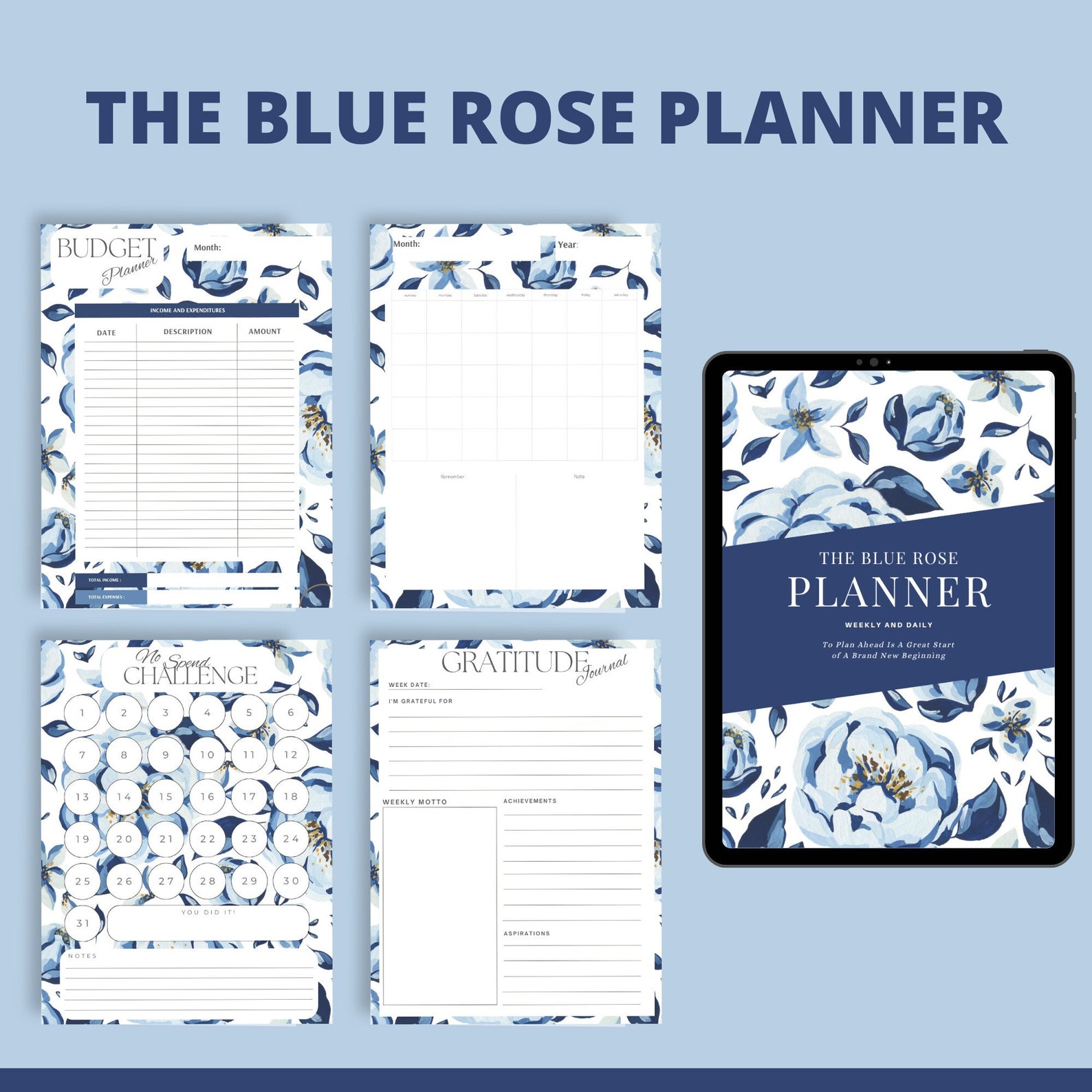 The Blue Rose Planner| Printable Planner | Personal Planner Bundle ...
