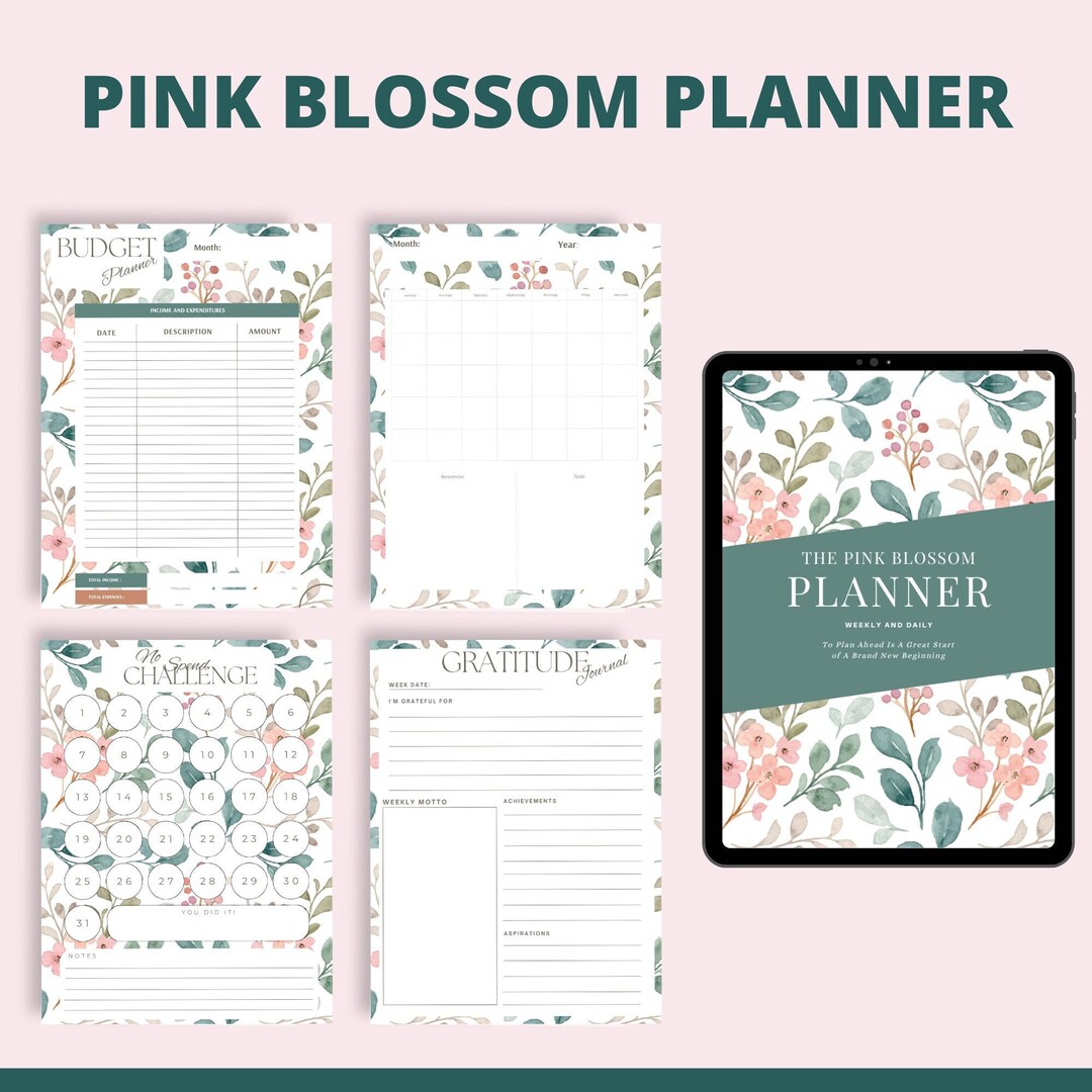 Pink Blossom Planner | Printable Planner | Personal Planner Bundle ...
