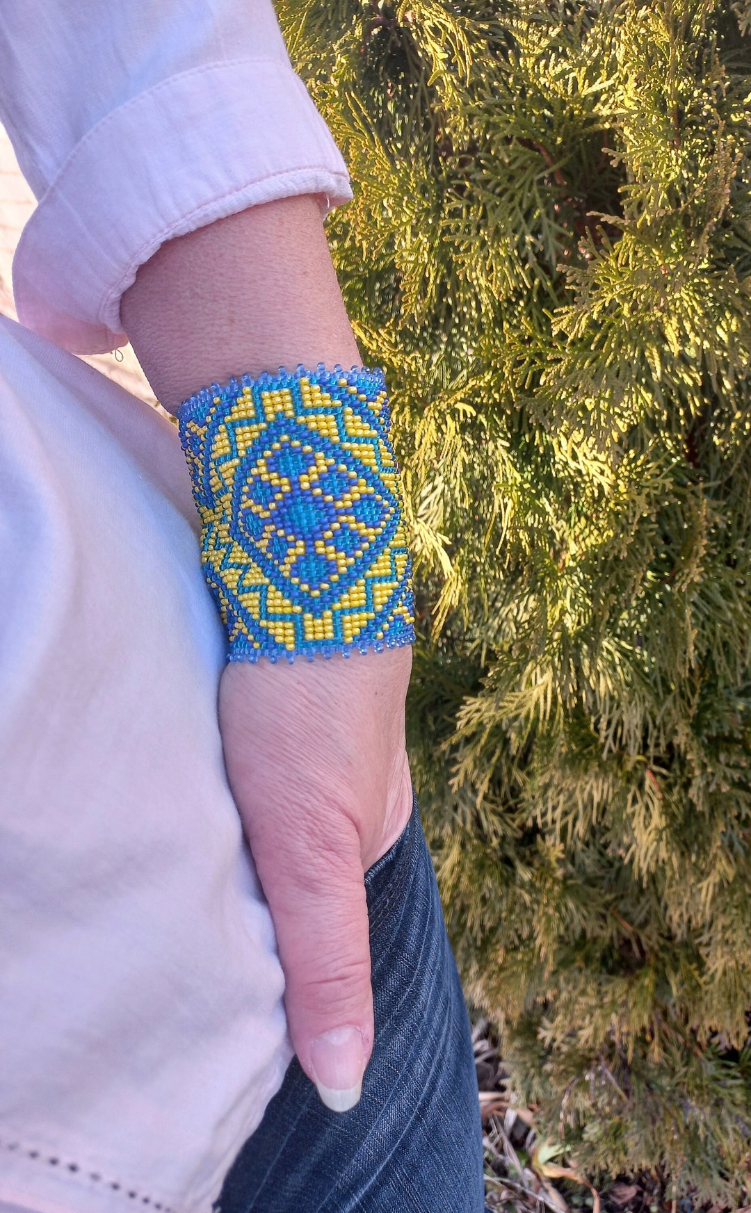 Ukrainian Flag Colors Cuff Bracelet, Blue and Yellow Bracelet, Gift for ...