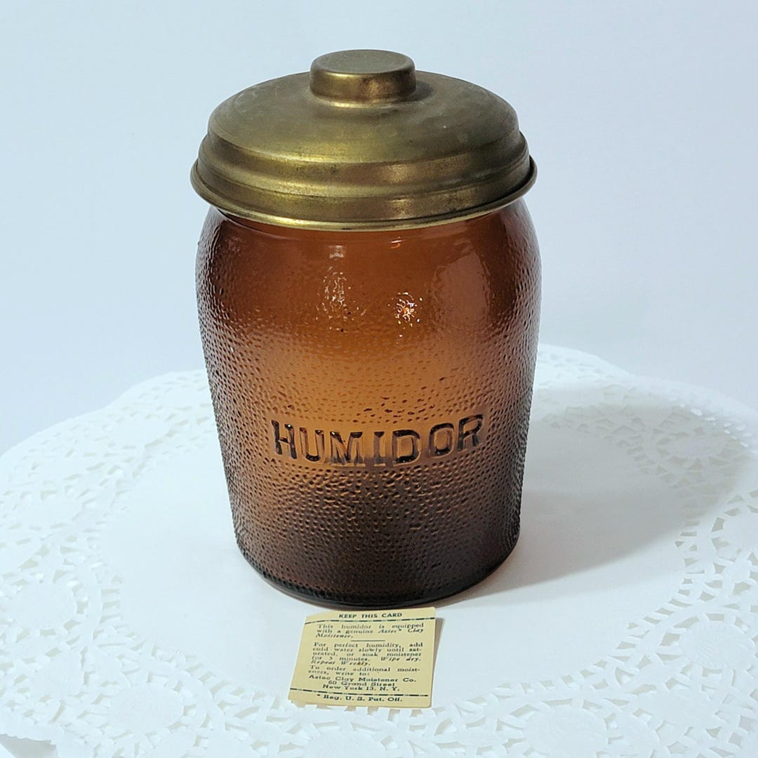 Mid-century Duraglas Brown Glass Humidor, 1950's Rite Wood Aztec Clay ...