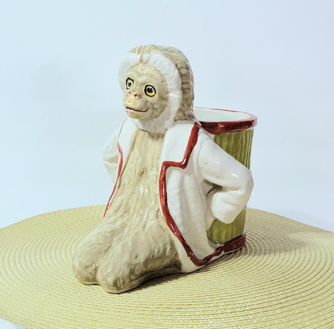Vintage Italian Majolica Cachepot Monkey, Ceramic Monkey Planter Made ...
