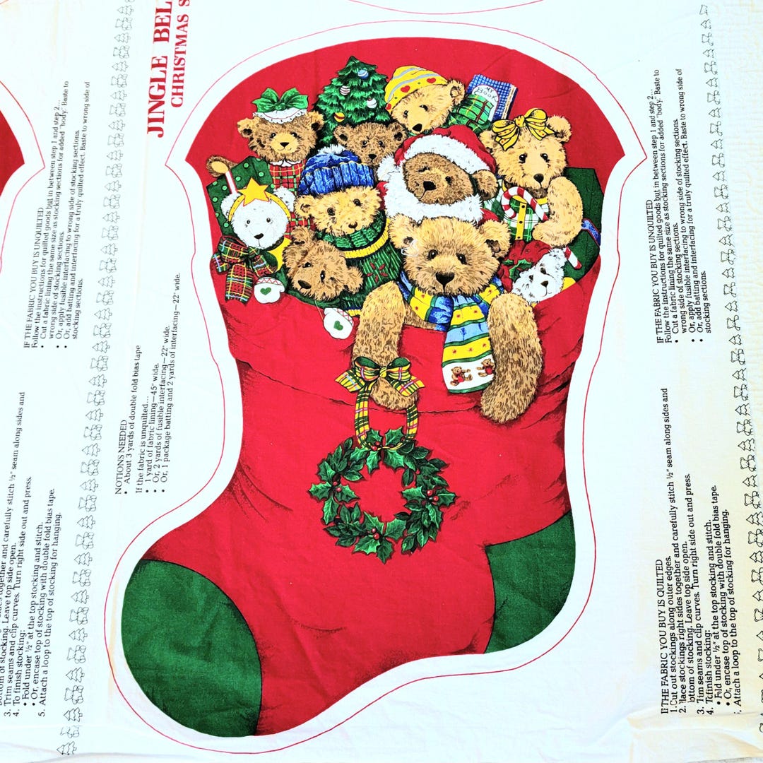 Double Panel Cranston Jingle Bell Bears Fabric for Quilted Christmas ...