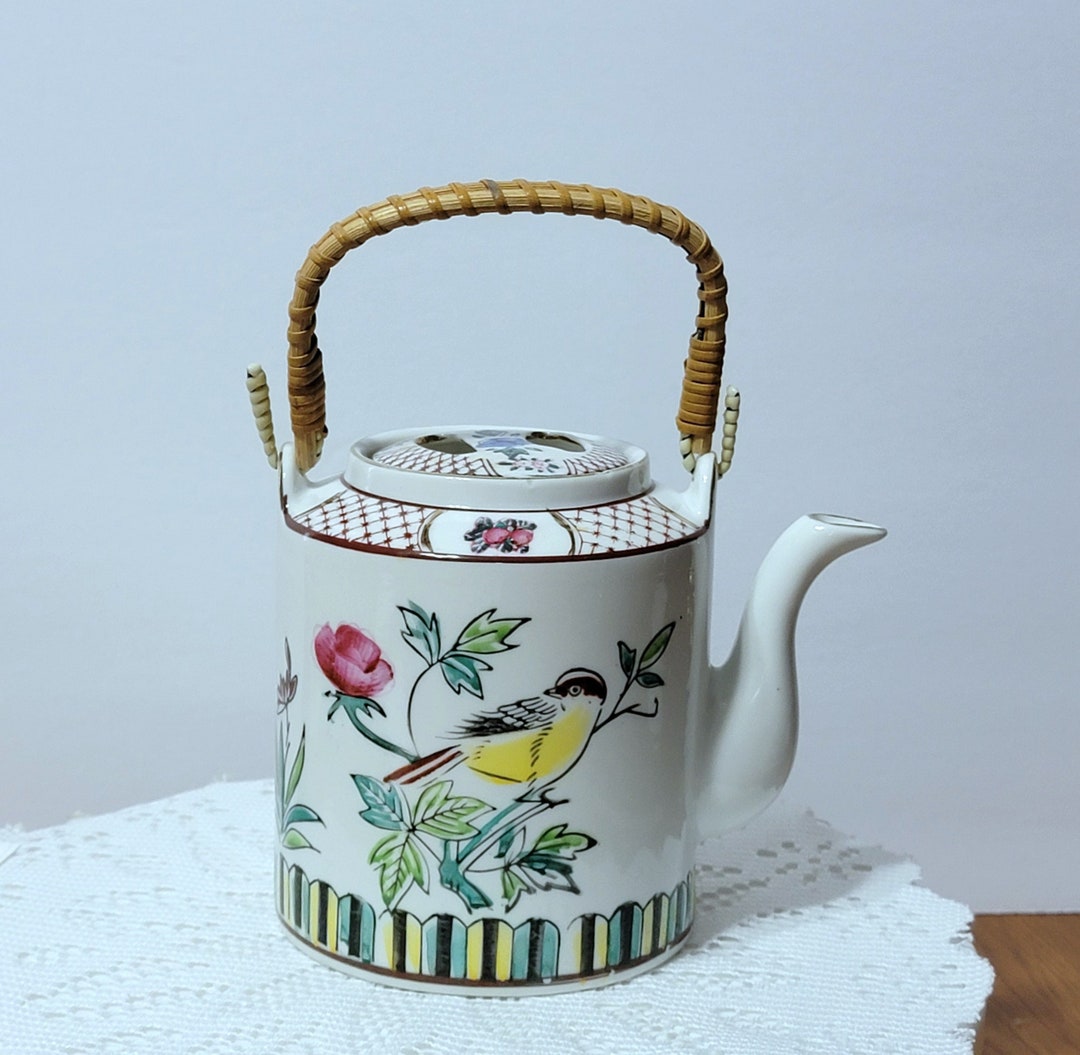 NS Fine China Teapot Made in Japan, Hand Painted Bird and Floral Fine ...