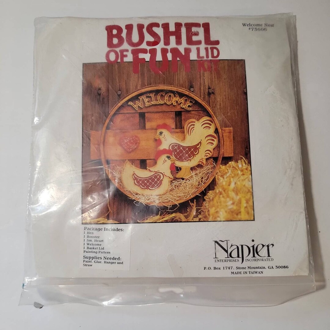 Vintage Chicken Wood Craft Kit, Bushel of Fun Lid Kit, Chicken Door ...