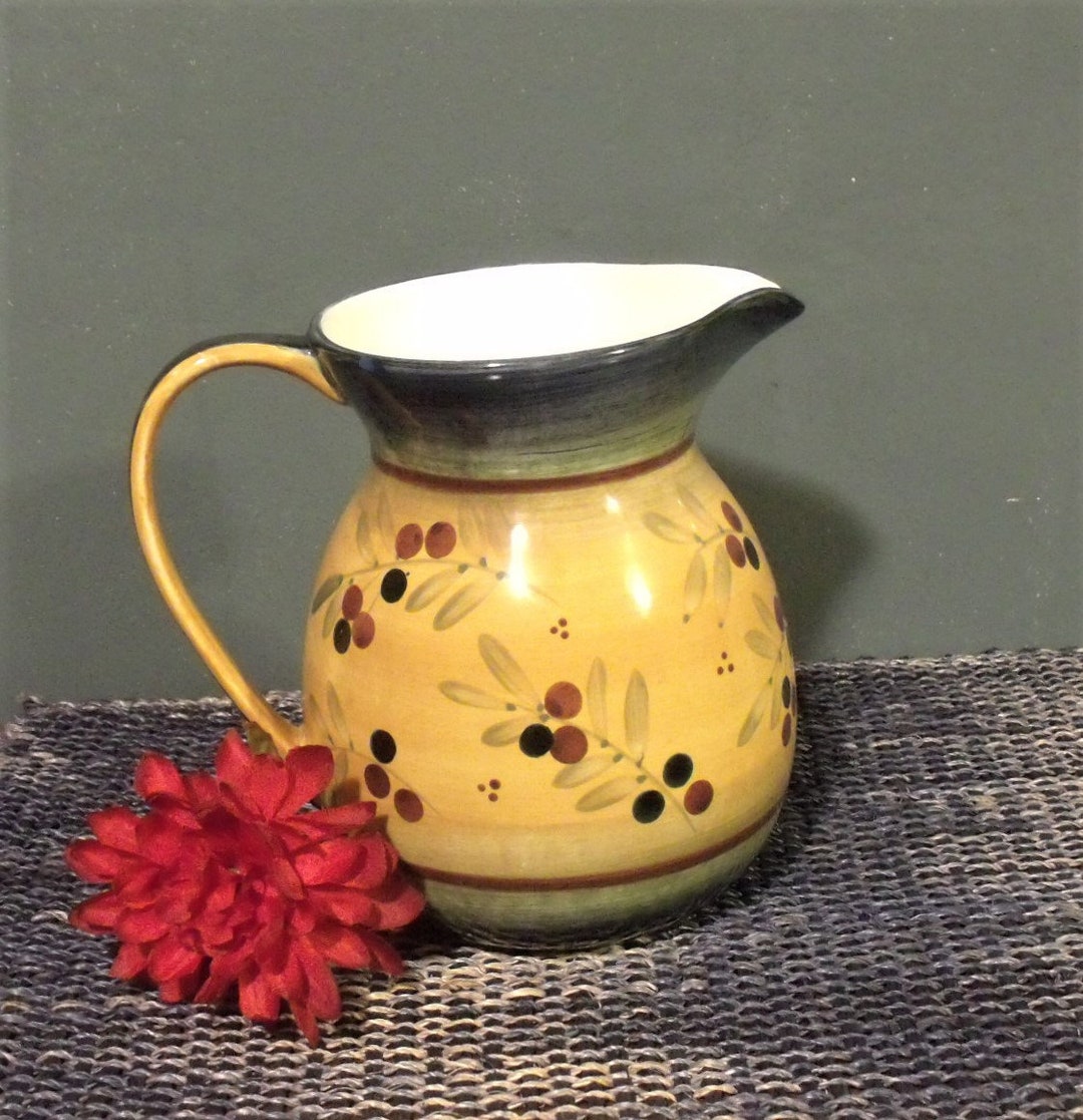 Vintage Ceramic Pitcher, Berry Print Pitcher, Ceramic Water Pitcher ...