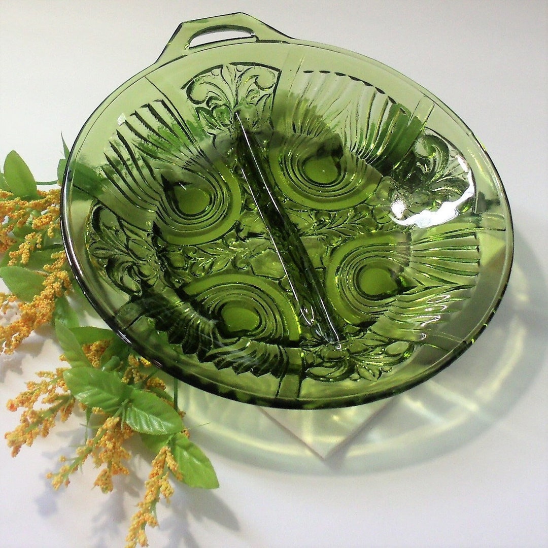 1960s Divided Relish Dish, Indiana Glass Killarney Relish Dish, Green ...