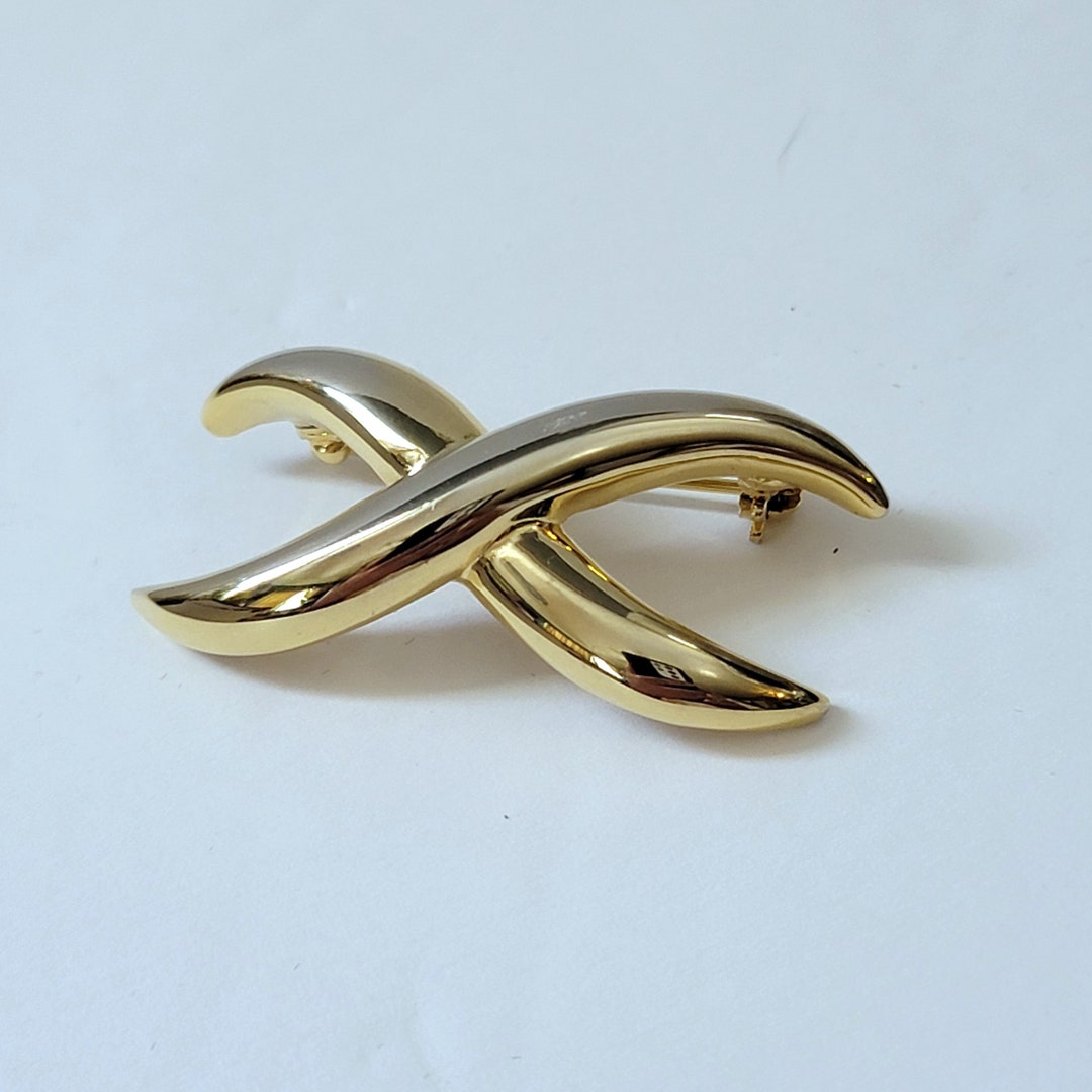 1970s Anne Klein Pin, Gold Tone Anne Klein Pin, Stylized X Pin, Gold ...