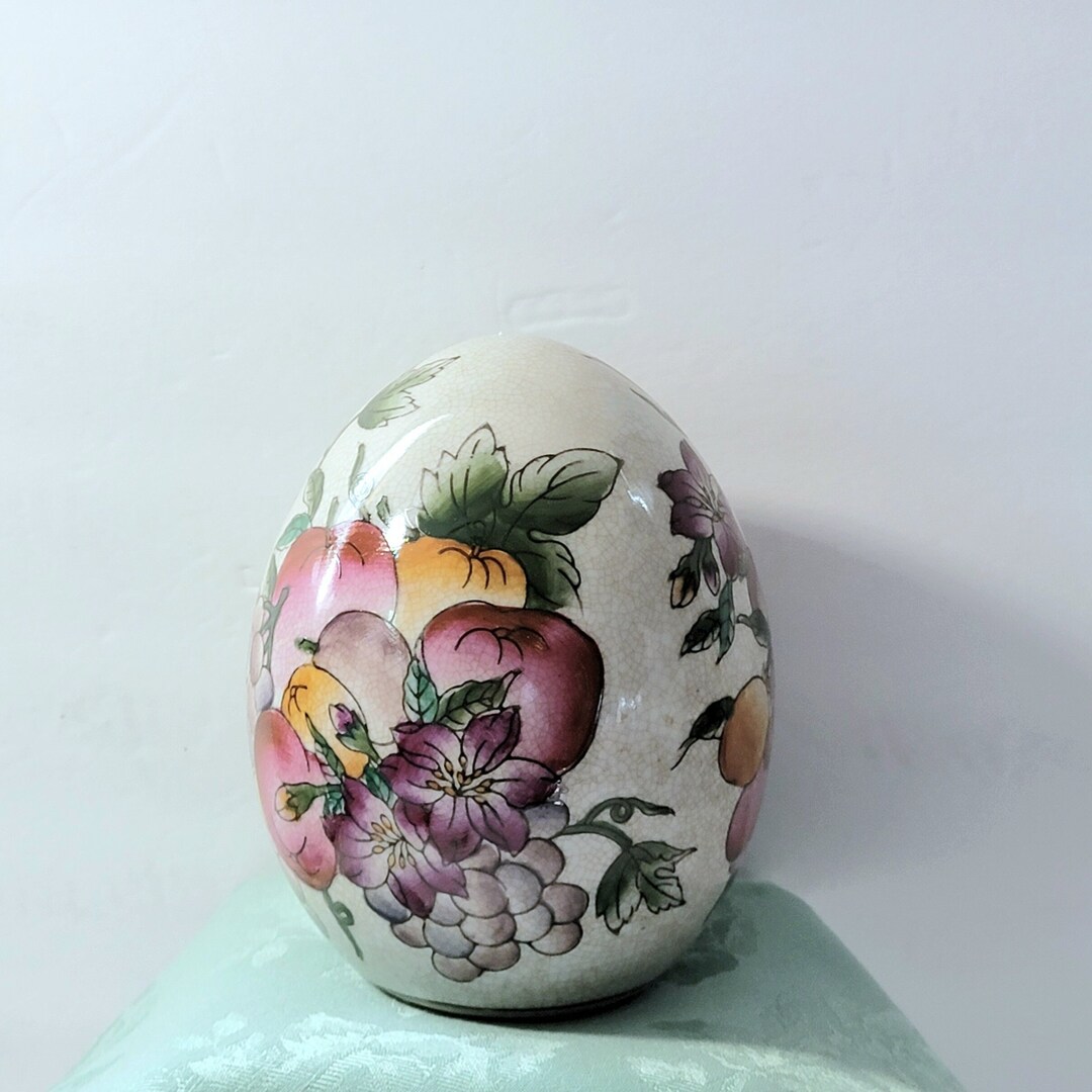 1980s Ceramic Egg, Vintage Ceramic Egg, Decorative Egg, Large Ceramic ...