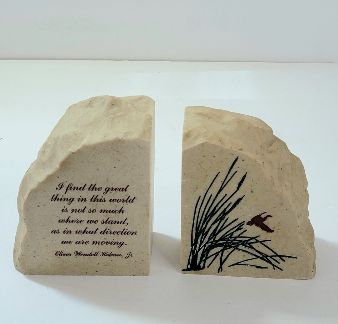 1970s Stone Bookends: Oliver Wendell Holmes Quote, Bird Design ...