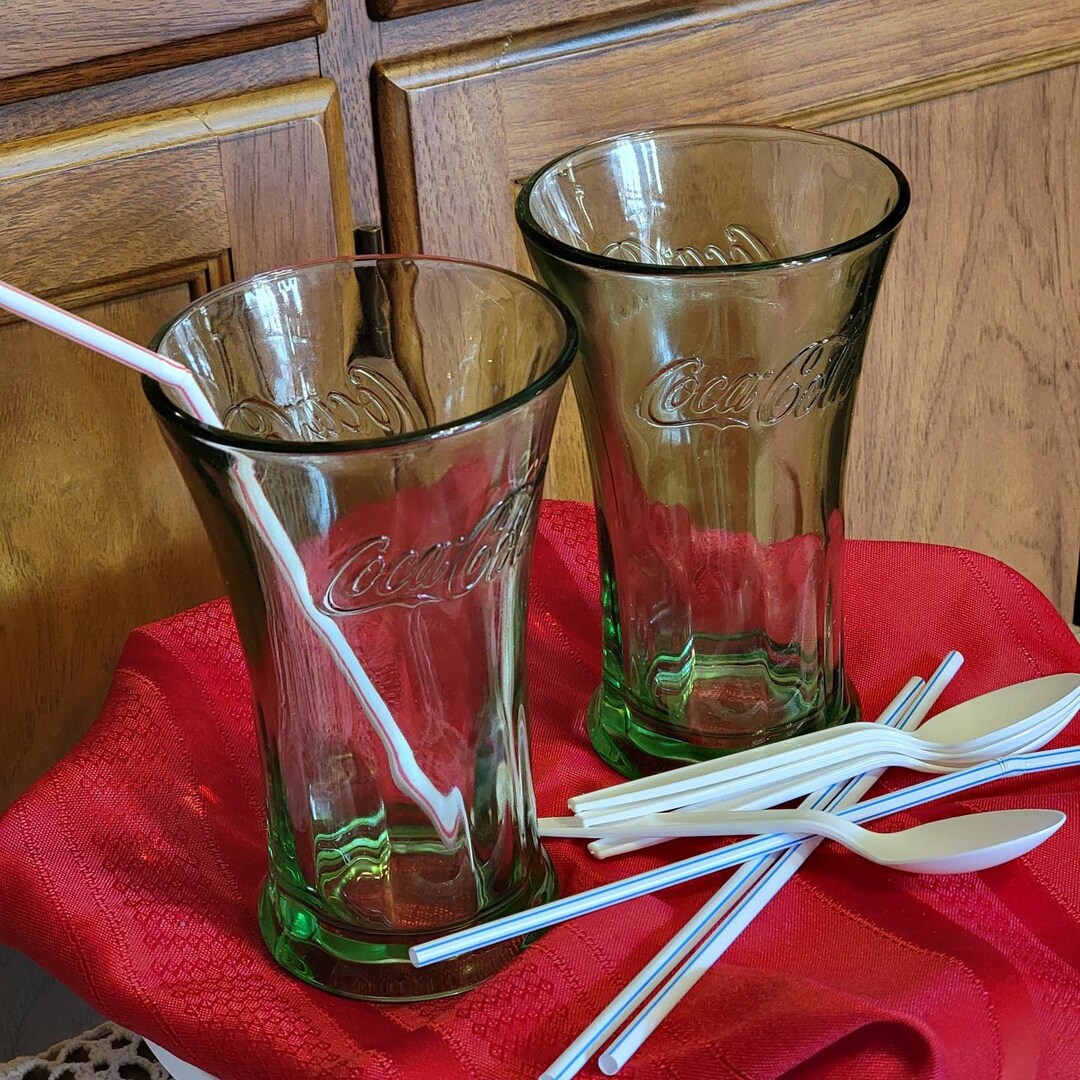 1970s Green Coca-cola Glasses, Two (2) Flare Top Coca-cola Glasses ...