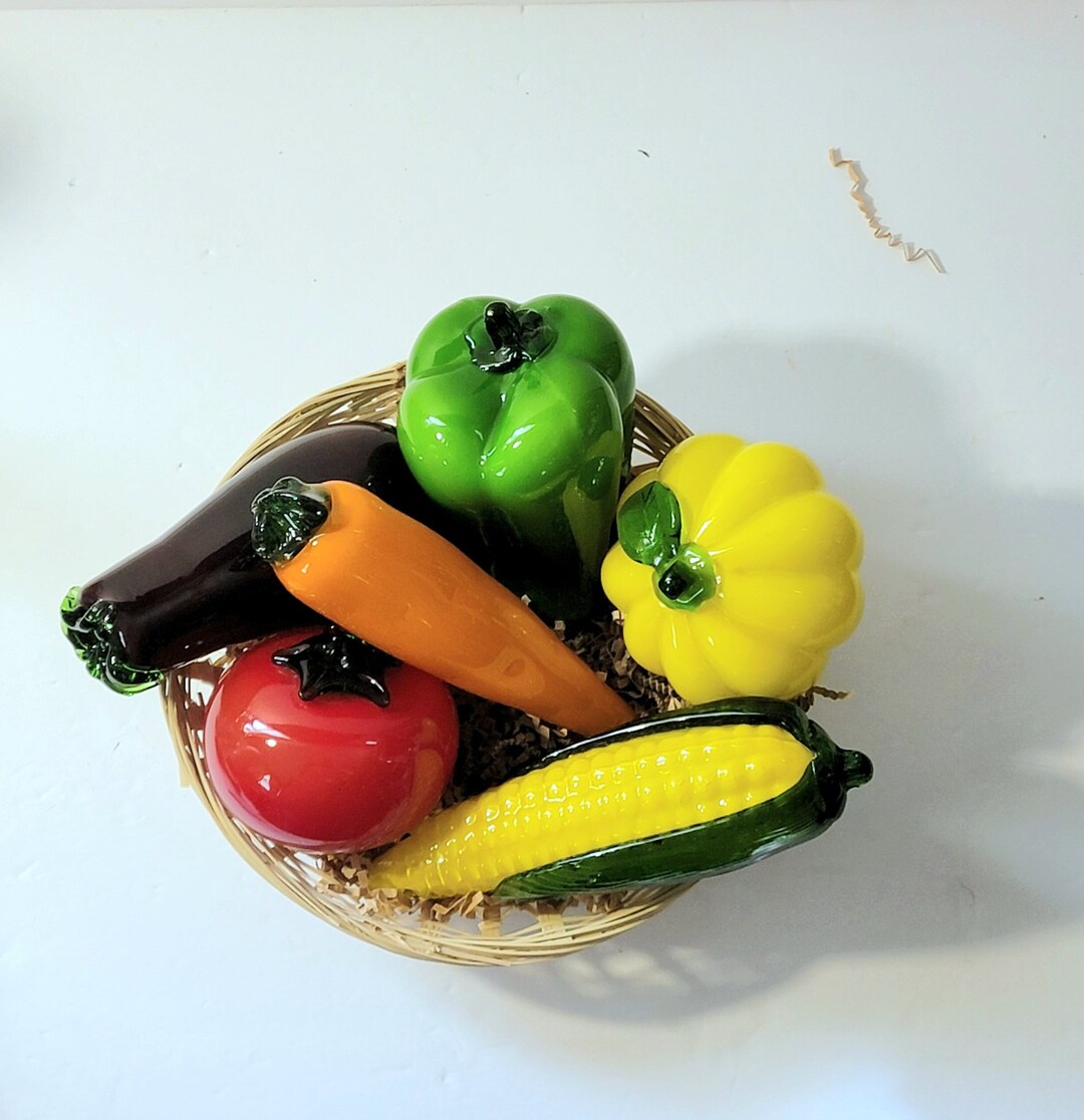 Vintage Glass Vegetables, 6 PC Glass Vegetable Set, Blown Glass, Table ...