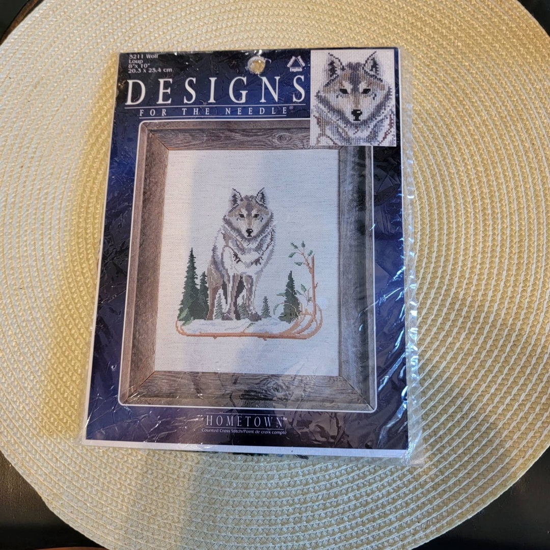 1999 Leisure Arts Wolf Cross Stitch Kit, Hometown Designs Vintage Cross ...
