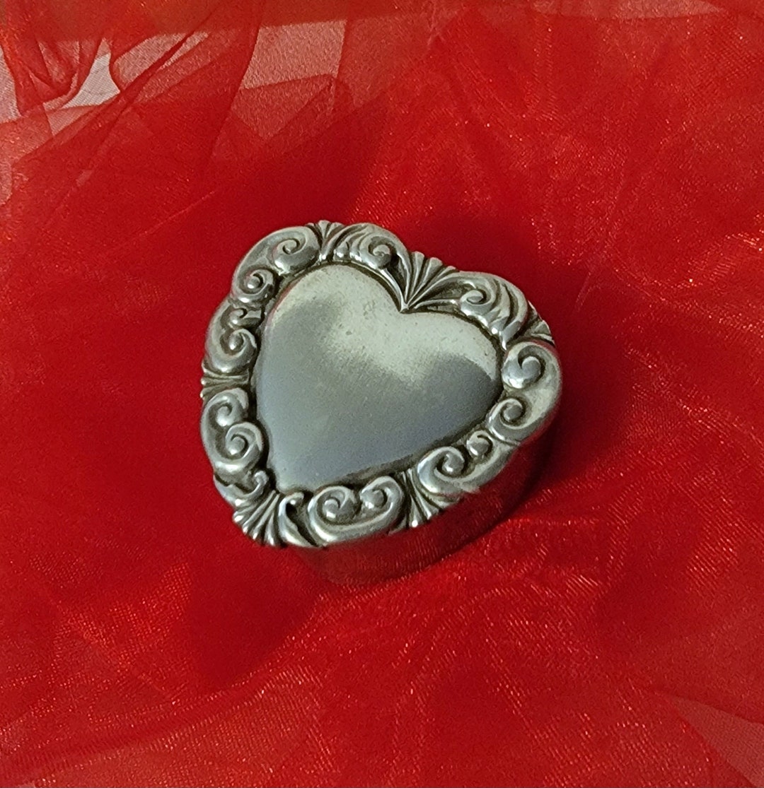 1988 Seagull Pewter Trinket Box, Pewter Heart Trinket Box, Heart Shaped ...