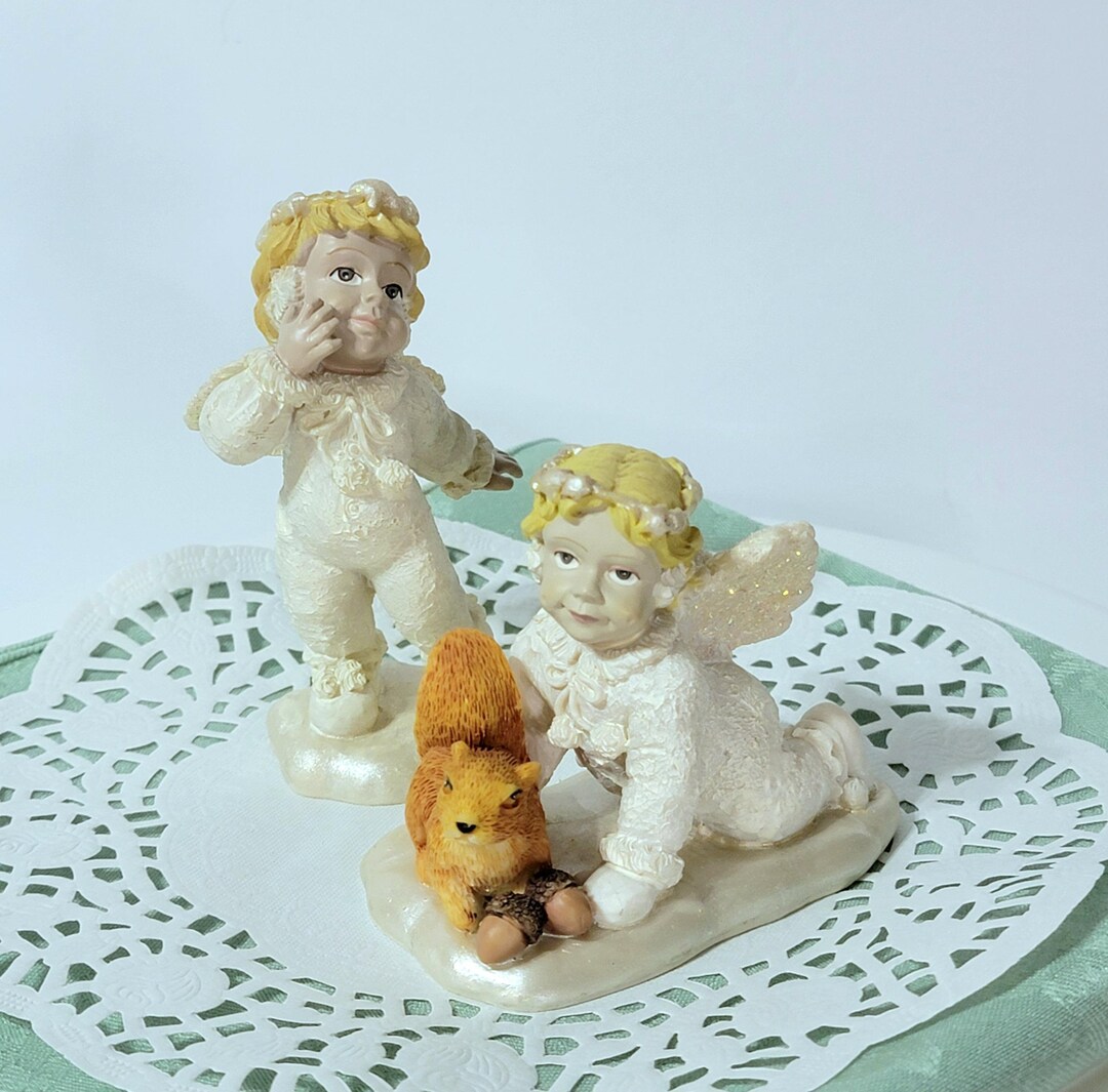 Vintage Resin Snow Angel Figurines, 1980s Christmas Decor Set ...