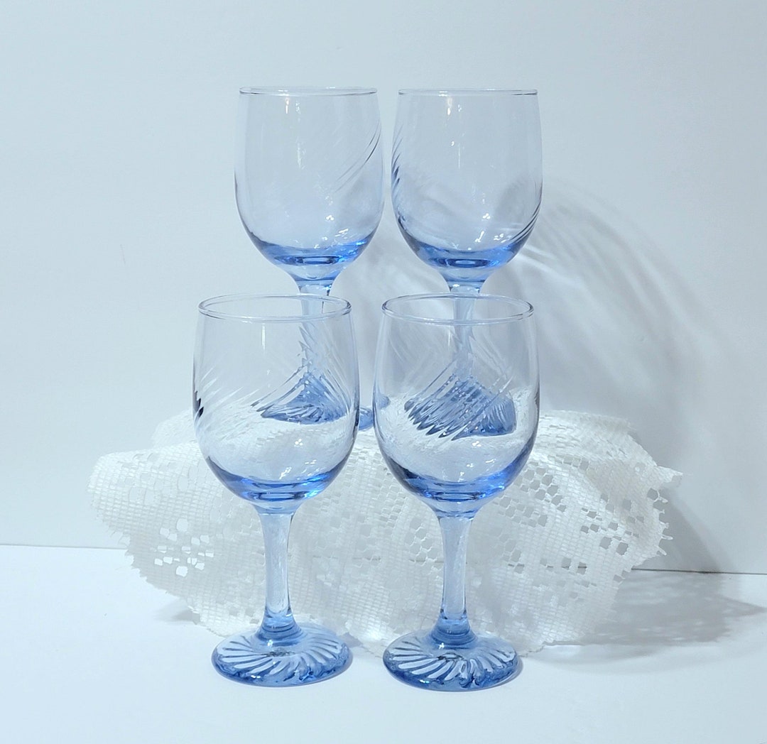 Vintage Libbey Misty Blue Swirl Water Goblets Wine Glasses, Set of 4 ...
