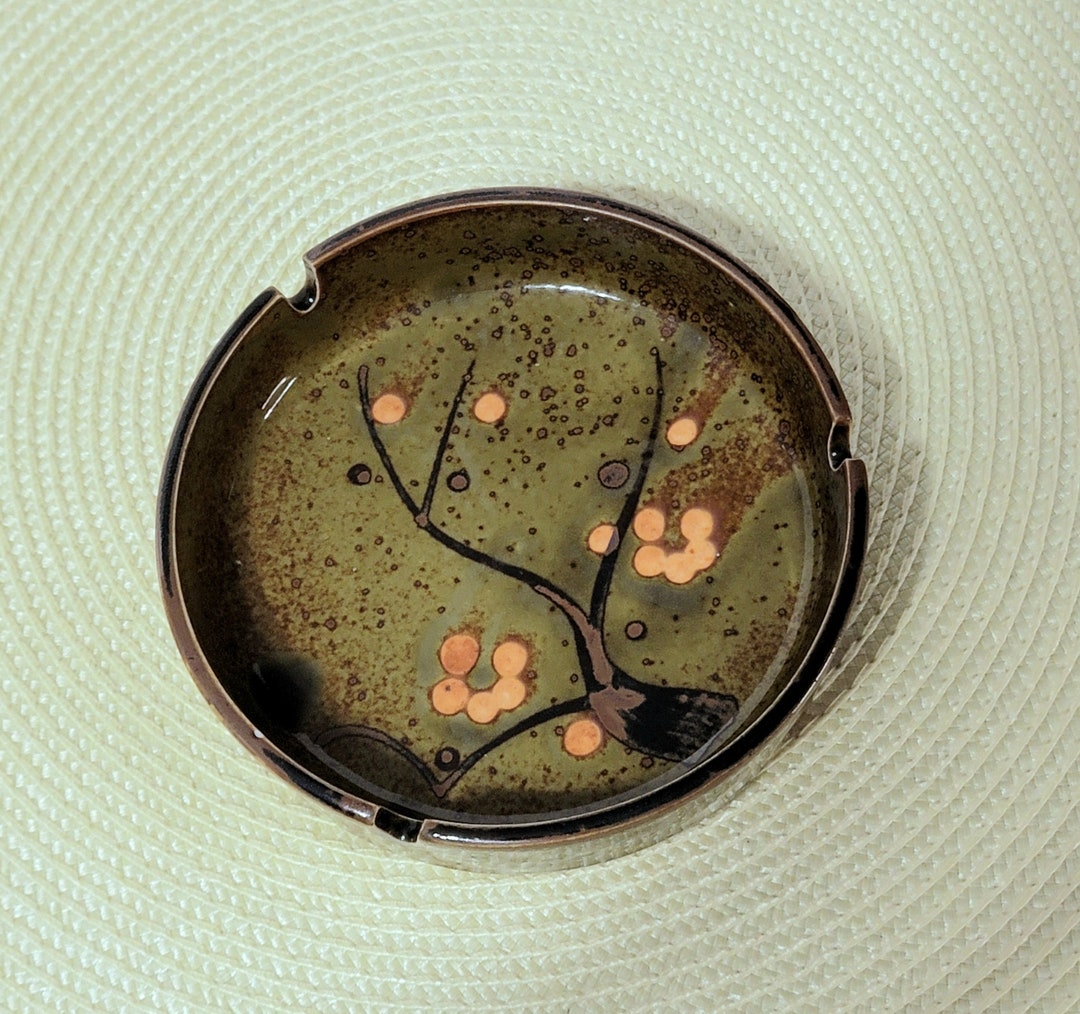 1970s Otagiri Ashtray, Vintage Olive Green and Brown Speckled Ceramic ...