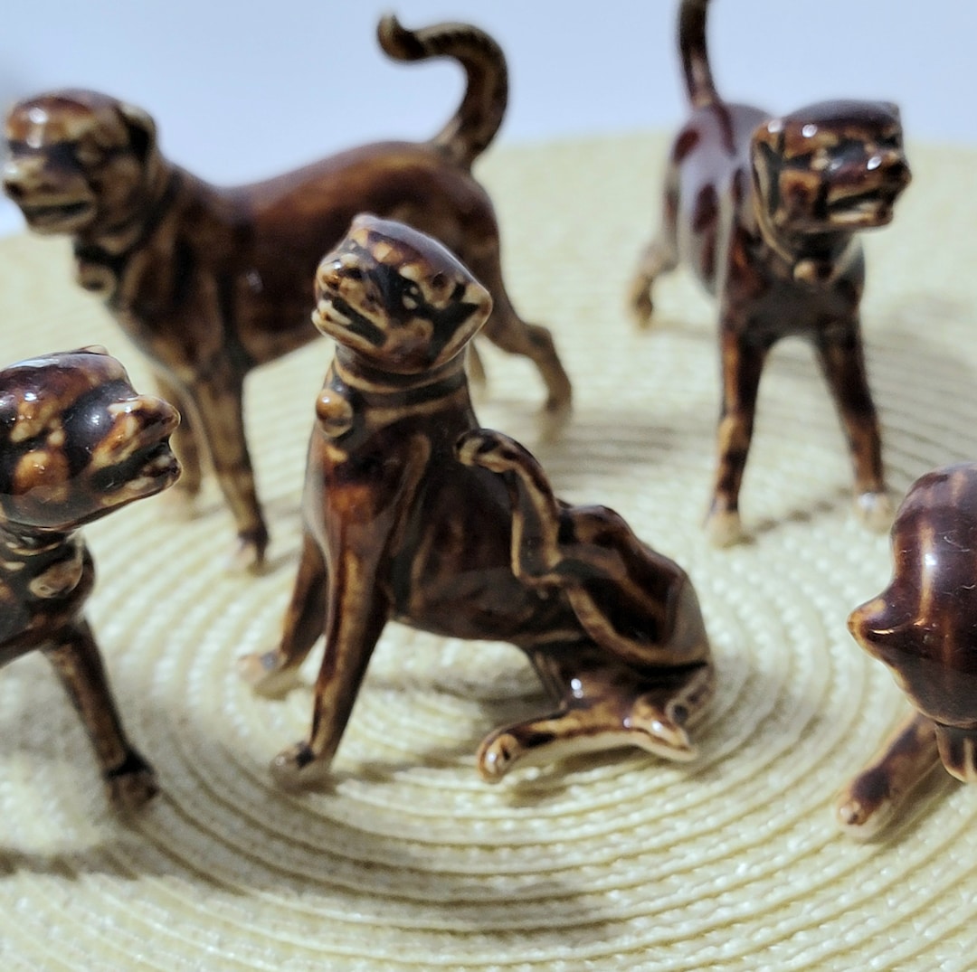 Mid-century Treacle Glaze Dog Figurines, Set of 5 Vintage Miniature ...
