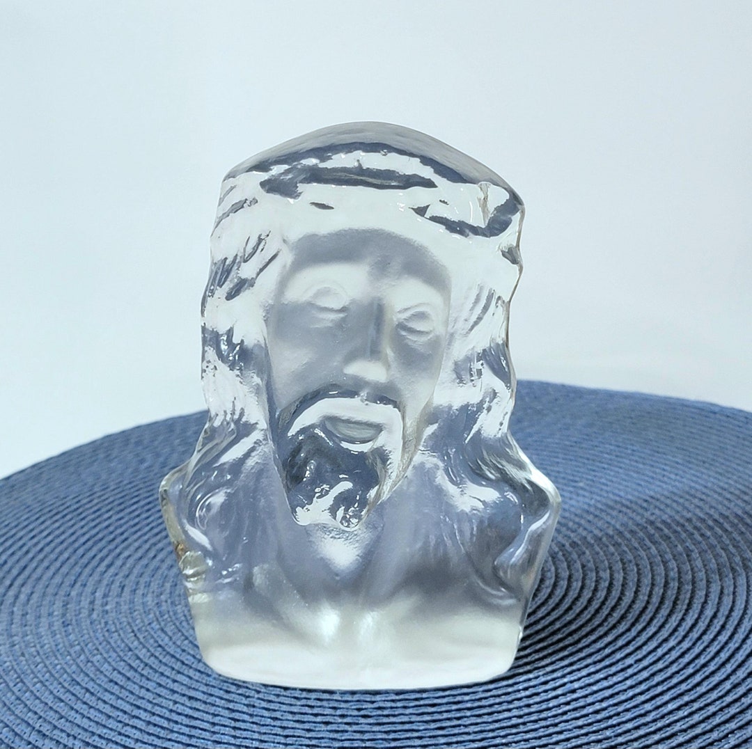 1980s Viking Glass Jesus Bust, Vintage Jesus Christ Glass Sculpture ...
