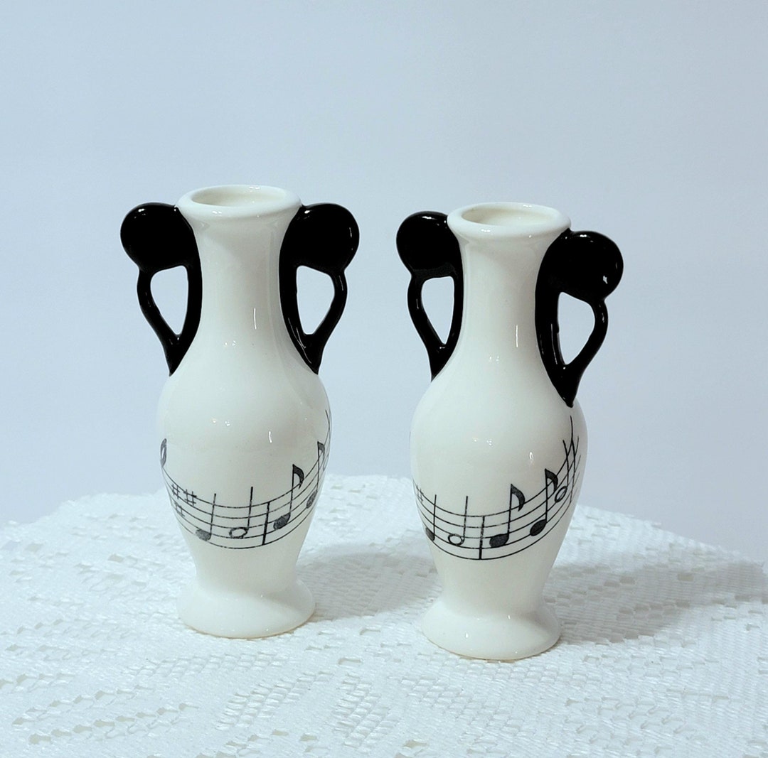 1970s Ceramic Music Note White and Black Bud Vase Set, Set of 2 Vintage ...