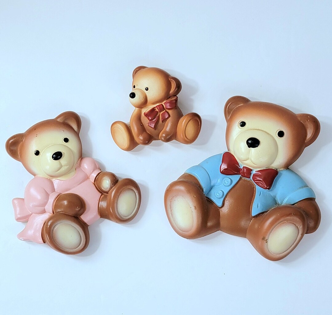 1984 Miller Studio Chalkware Bear Wall Plaque Set, 3 Chalkware Bears ...