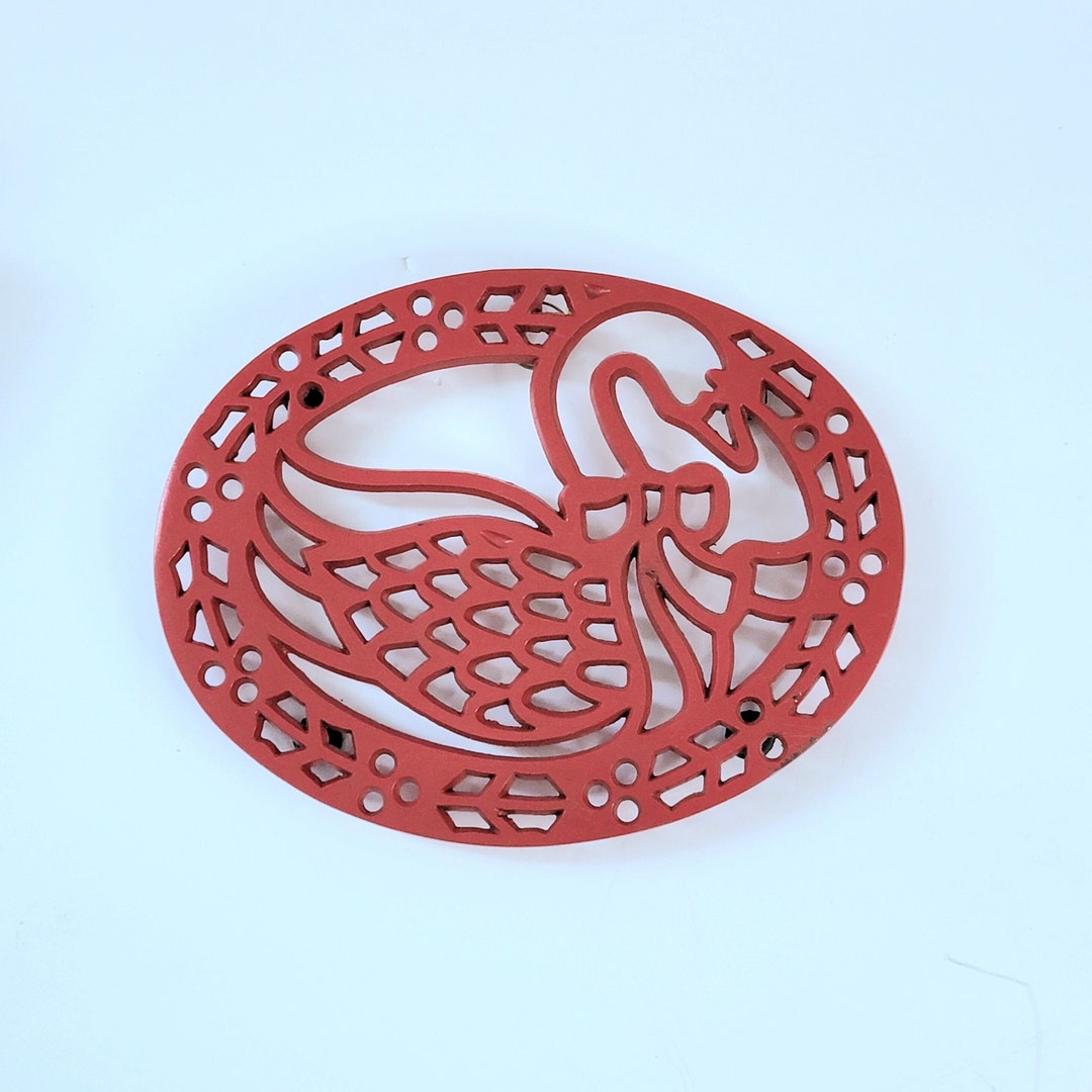 1980s Red Metal Goose Trivet, Cast Iron Christmas Trivet, Goose and ...
