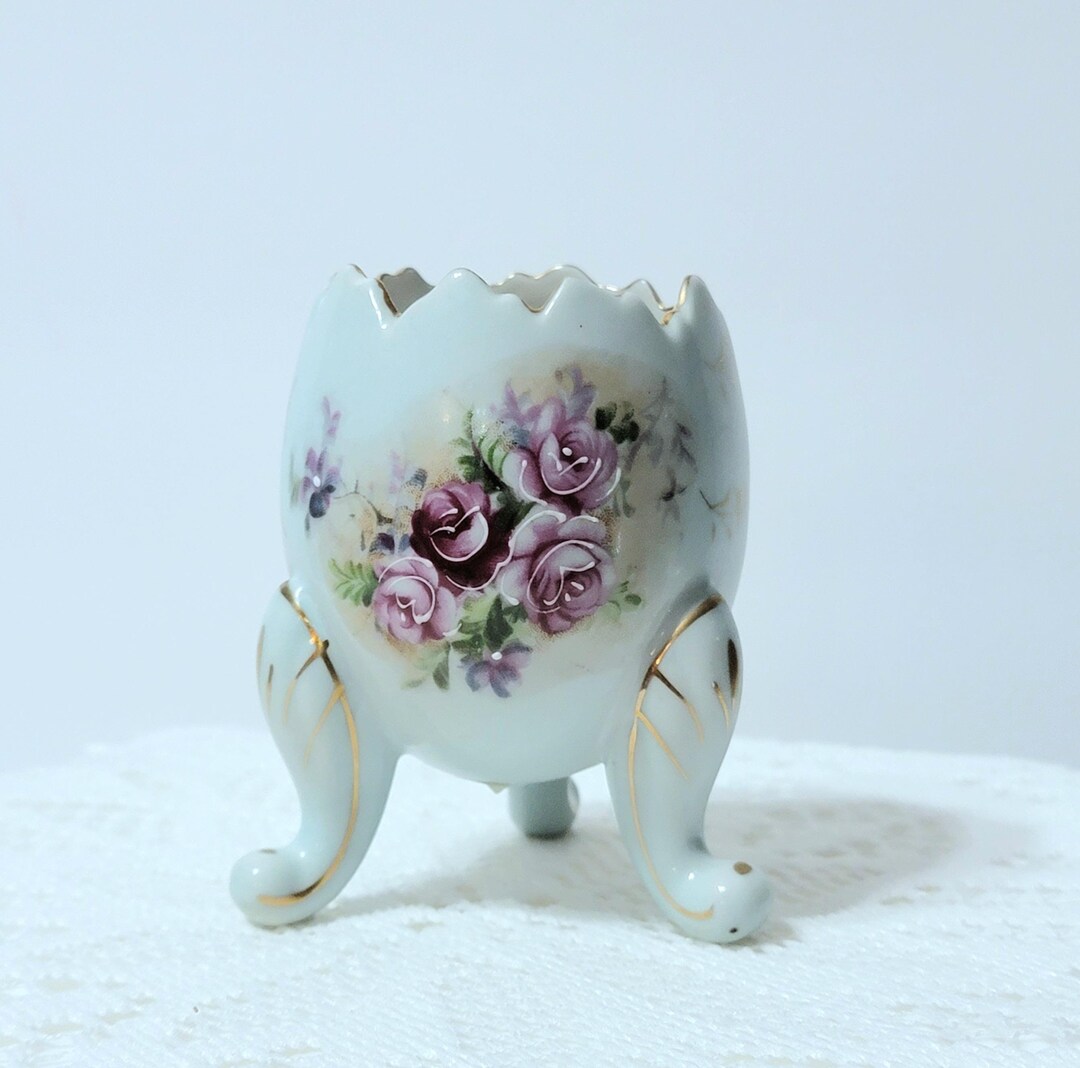 Mid-century Inarco Japan Blue Porcelain Cracked Egg Vase With Rose ...