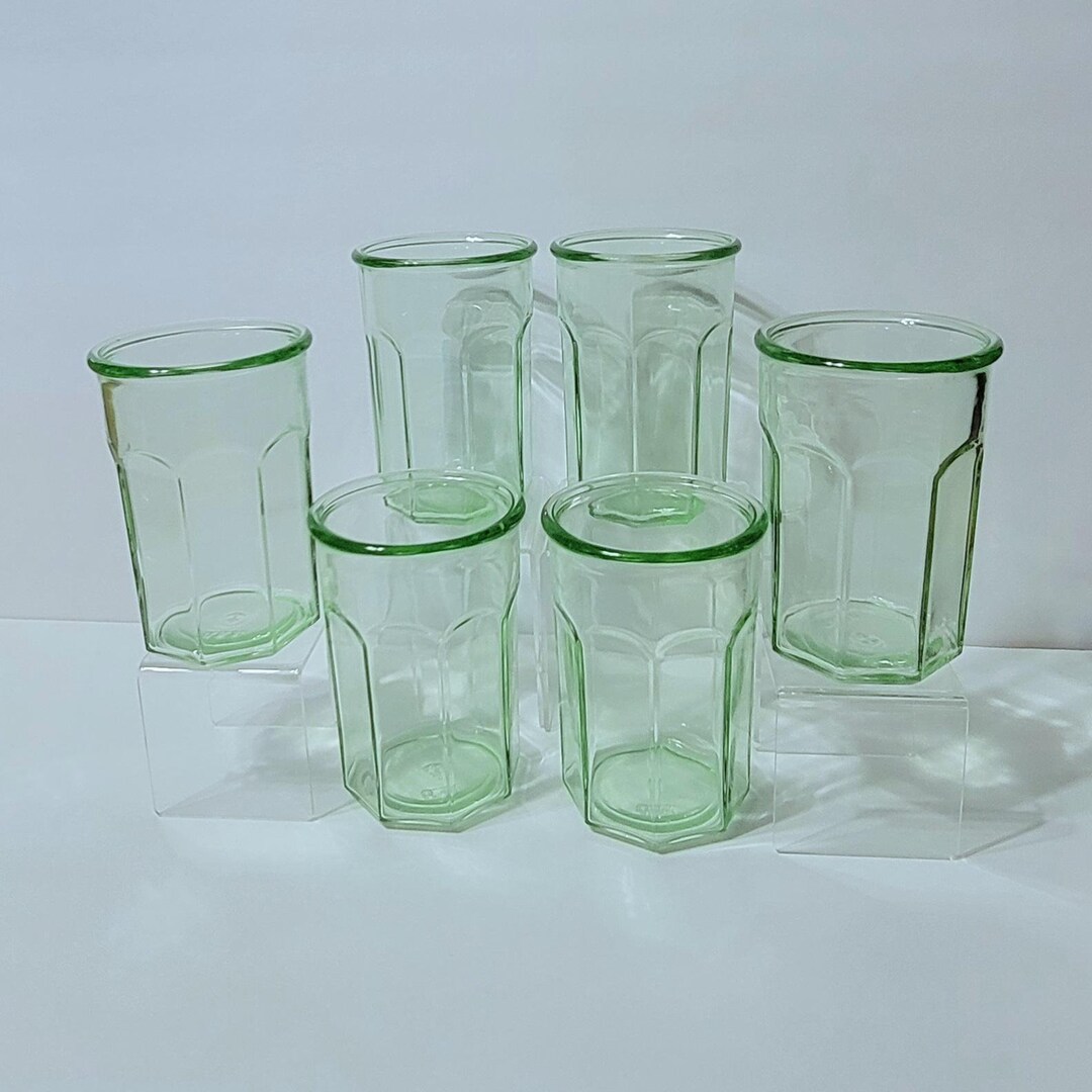 Anchor Hocking Large Depression Glass Light Green Octagonal Tumblers ...