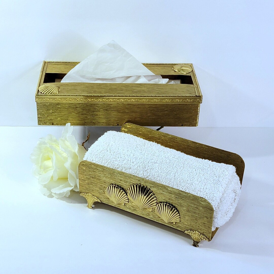 Mid-century Metal Tissue Box and Towel Holder, Goldtone Metal Tissue ...